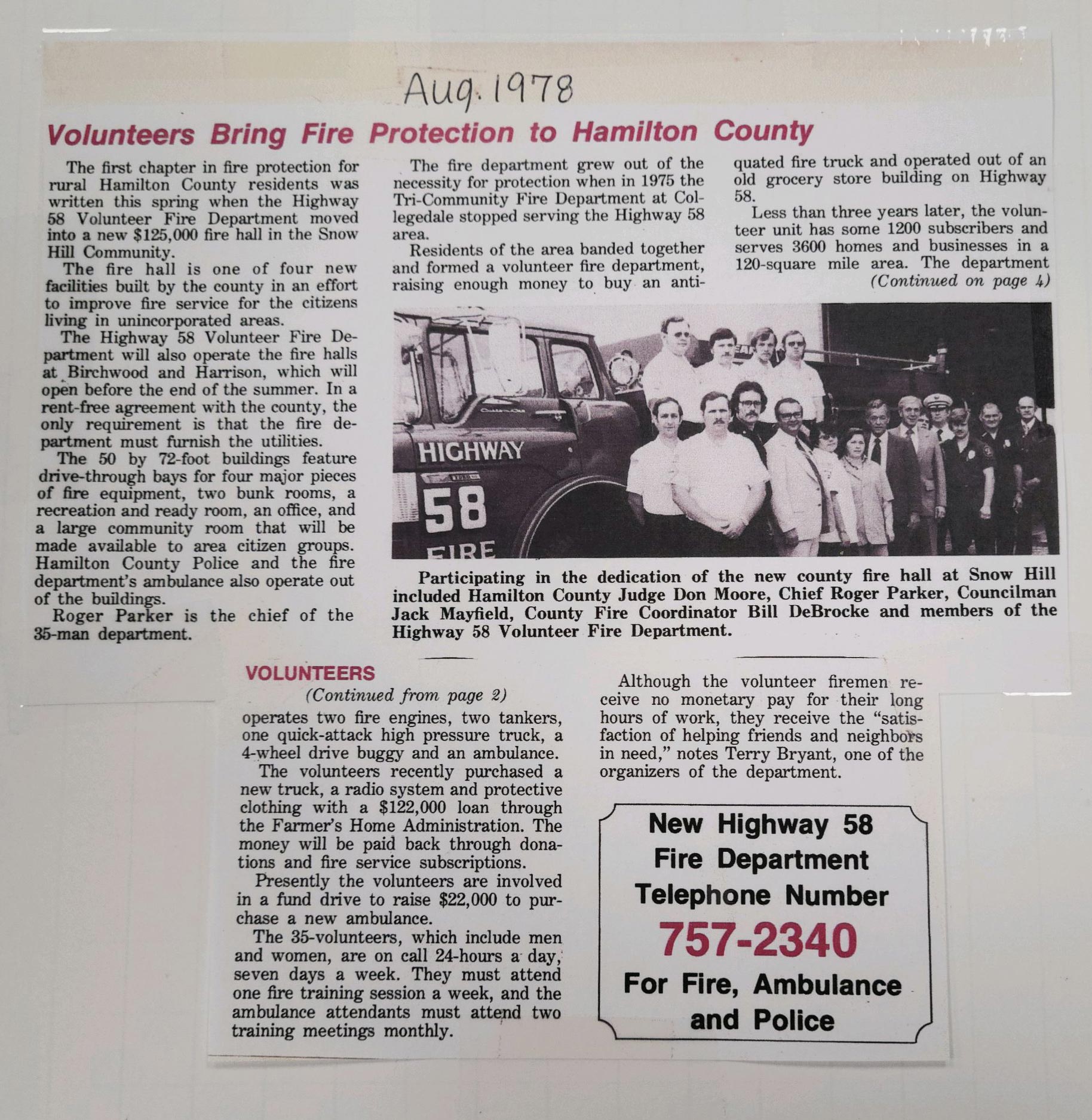 Our History - Highway 58 Volunteer Fire Department